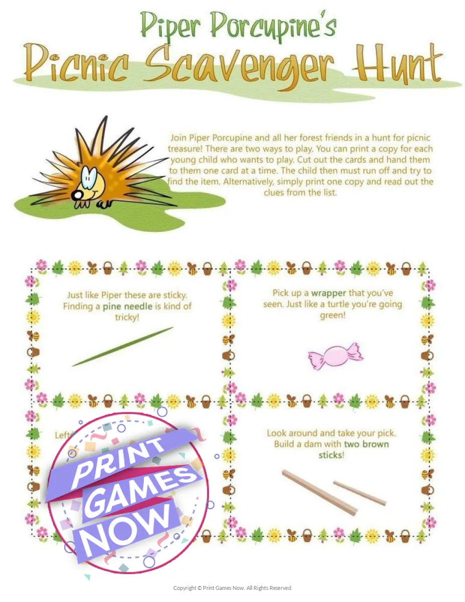 Printable Picnic Outdoor Scavenger Hunt Party Game — Print Games Now