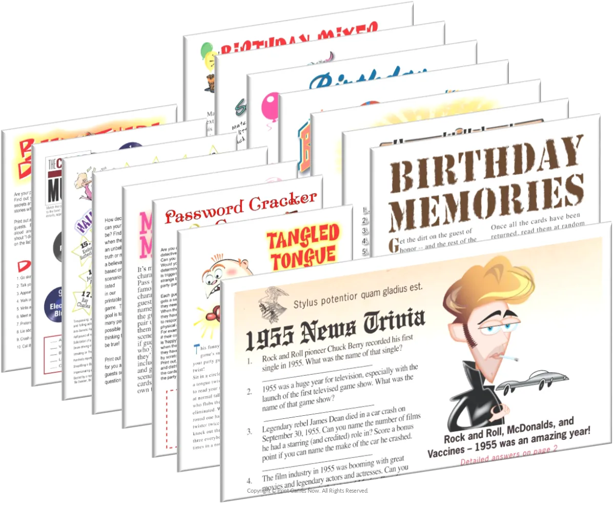 Printable 1955 Birthday Pack + FREE Party Games Bundle — Print Games Now