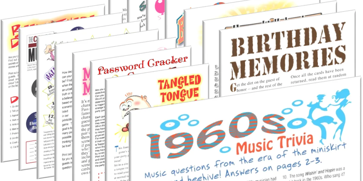 Printable 1960 Birthday Pack + FREE Party Games Bundle — Print Games Now