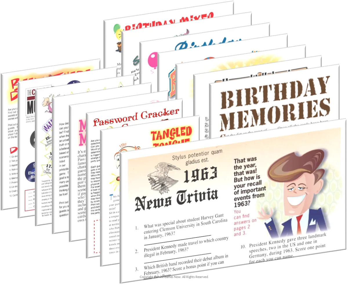 Printable 1963 Birthday Pack + FREE Party Games Bundle — Print Games Now