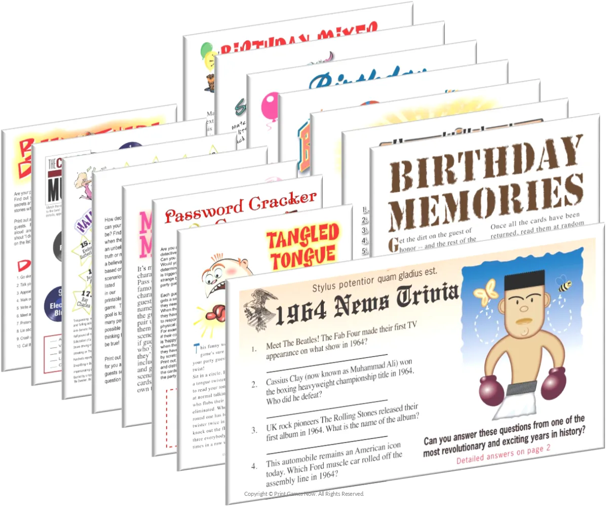 Printable 1964 Birthday Pack + FREE Party Games Bundle — Print Games Now