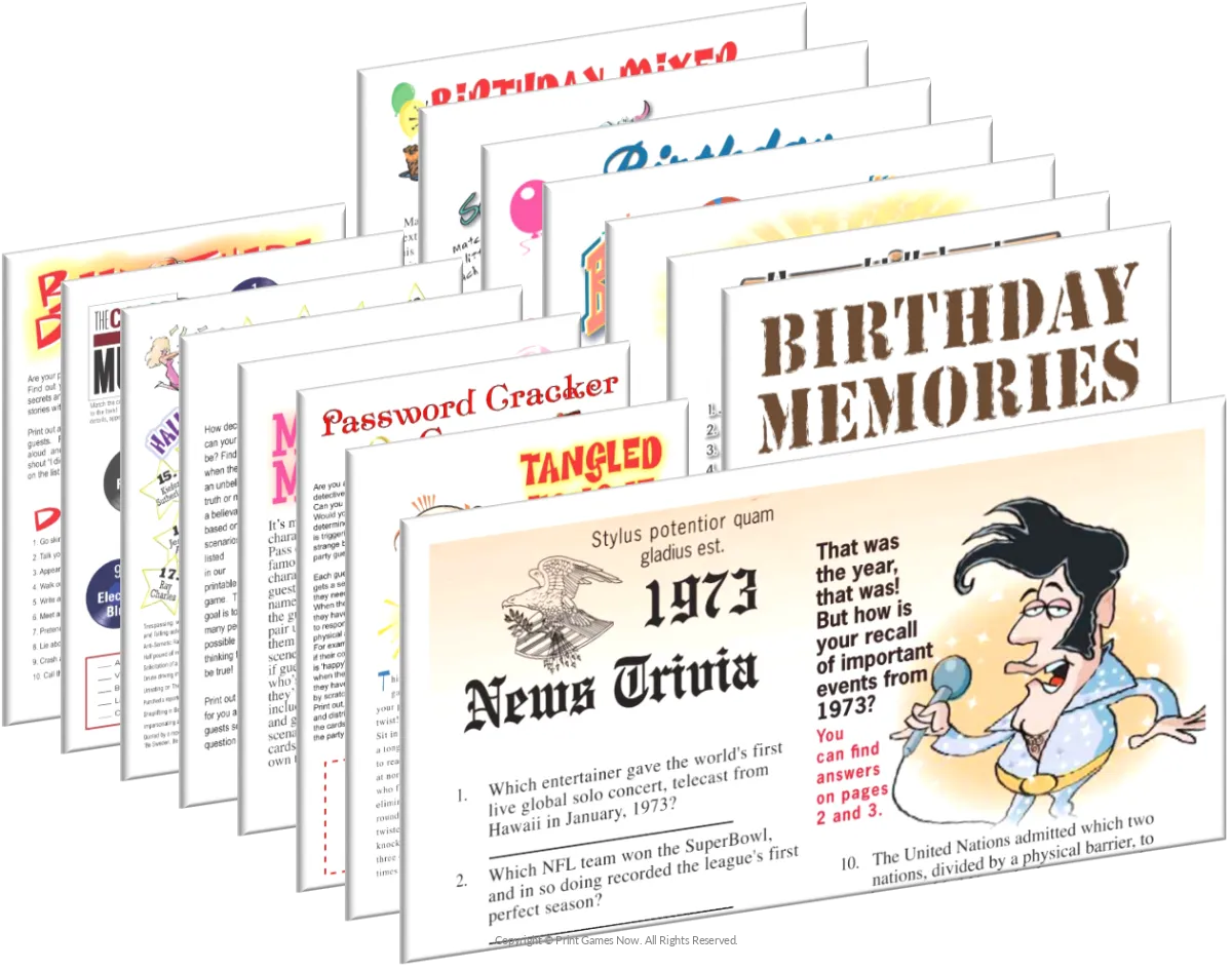 Printable 1973 Birthday Pack + FREE Party Games Bundle — Print Games Now