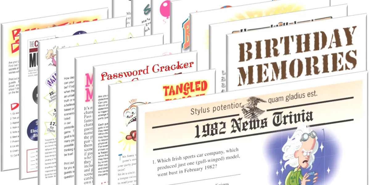 Printable 1982 Birthday Pack + FREE Party Games Bundle — Print Games Now