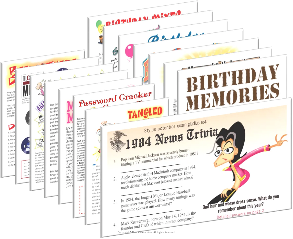 Printable 1984 Birthday Pack + FREE Party Games Bundle — Print Games Now