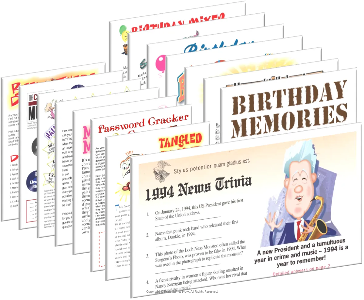 Printable 1994 Birthday Pack + FREE Party Games Bundle — Print Games Now