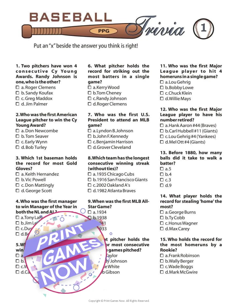 Baseball trivia store