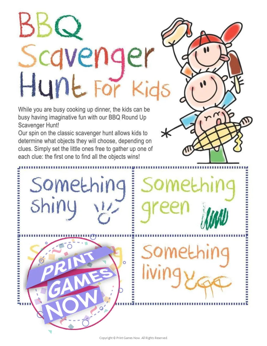 Printable BBQ Scavenger Hunt For Kids Party Game — Print Games Now