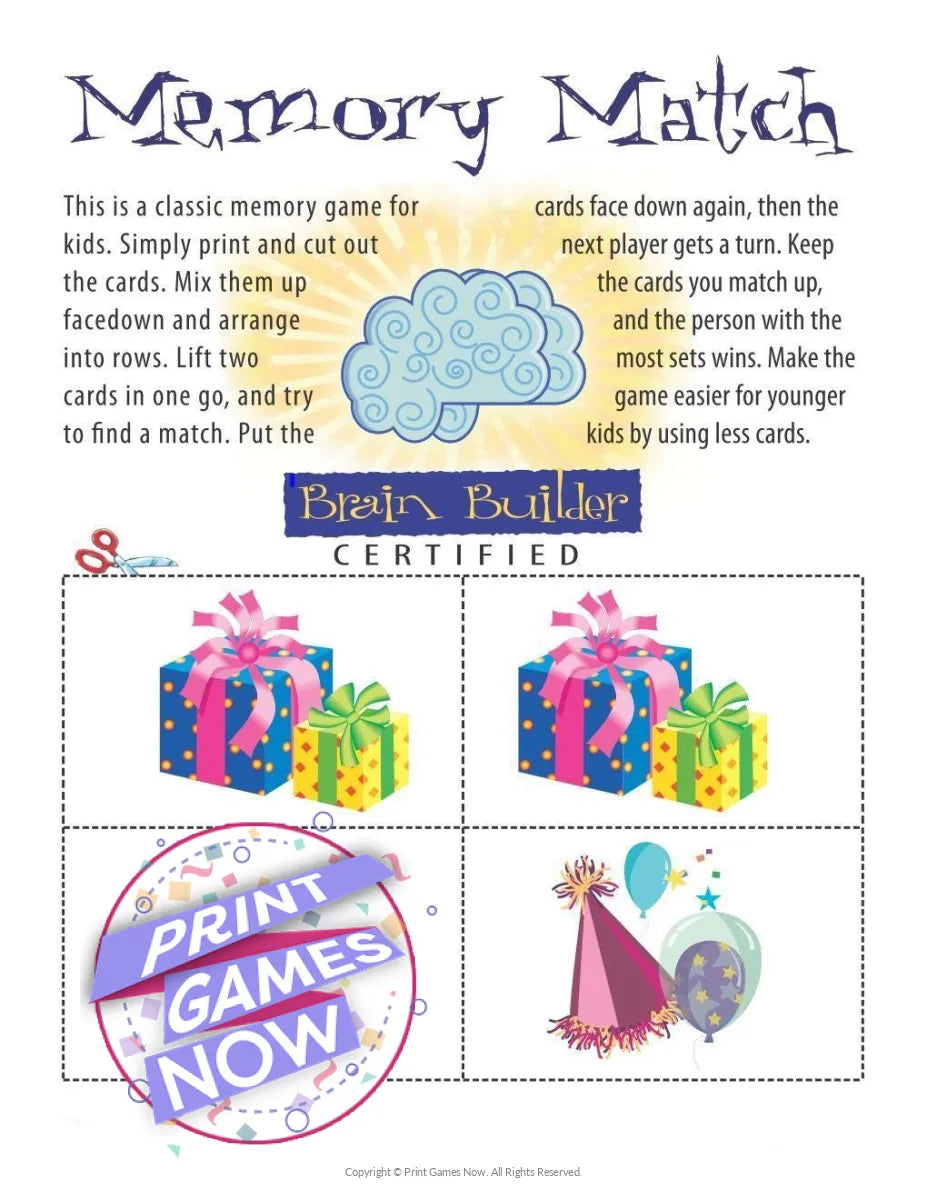 Printable Birthday Memory Match Party Game — Print Games Now