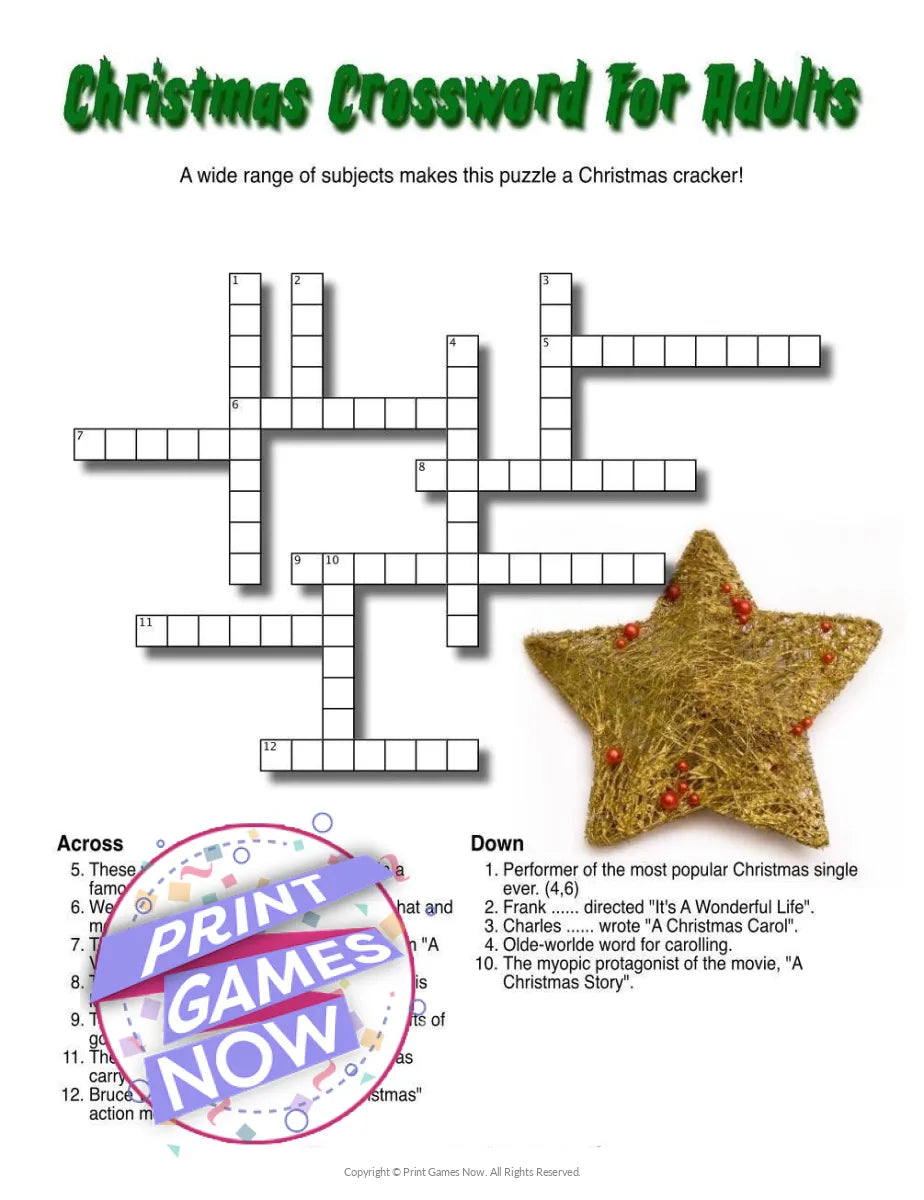 5 Printable Crossword Puzzles For Christmas Christmas Crossword Puzzle