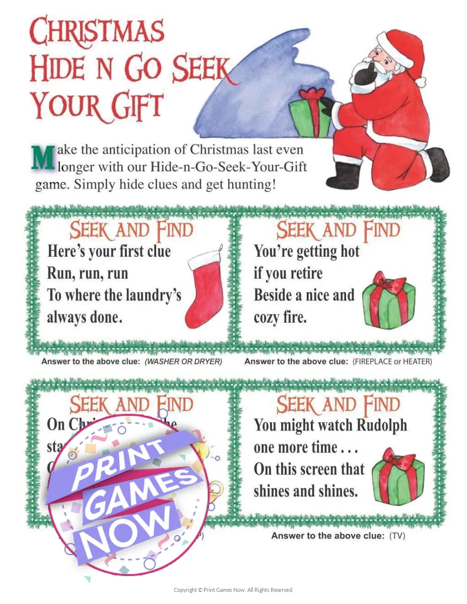 Printable Christmas Hide And Go Seek Scavenger Hunt Party Game — Print ...