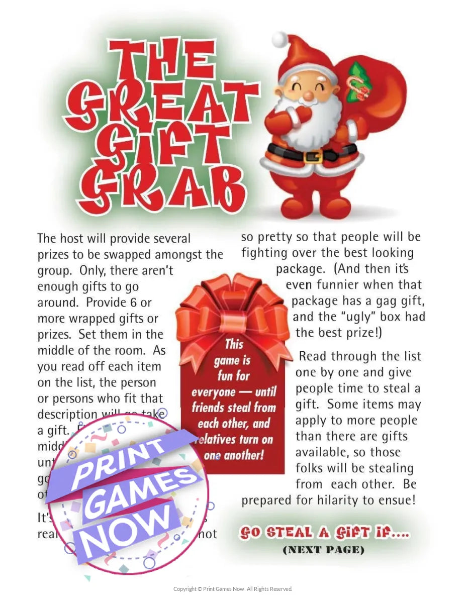 Printable Christmas The Great Gift Grab Party Game — Print Games Now