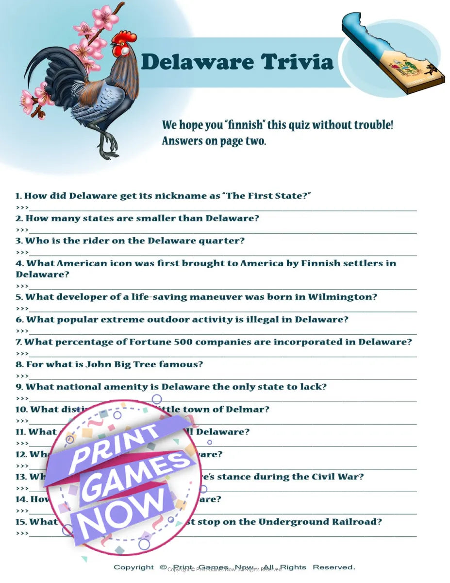 Printable Delaware Party Trivia Game — Print Games Now