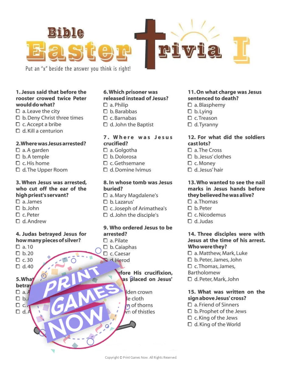 Printable Easter Bible Trivia I Party Game — Print Games Now