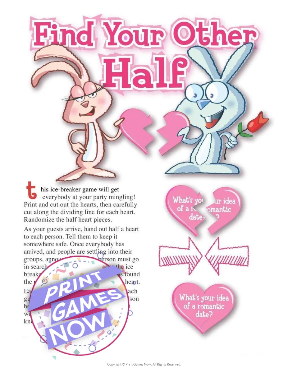 Printable Find Your Other Half Heart Party Game — Print Games Now