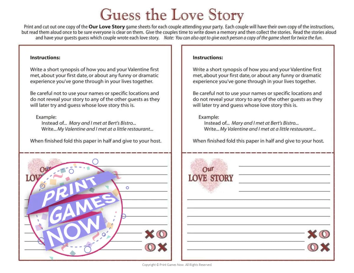 Printable Guess the Love Story Adult Party Game for Couples — Print ...