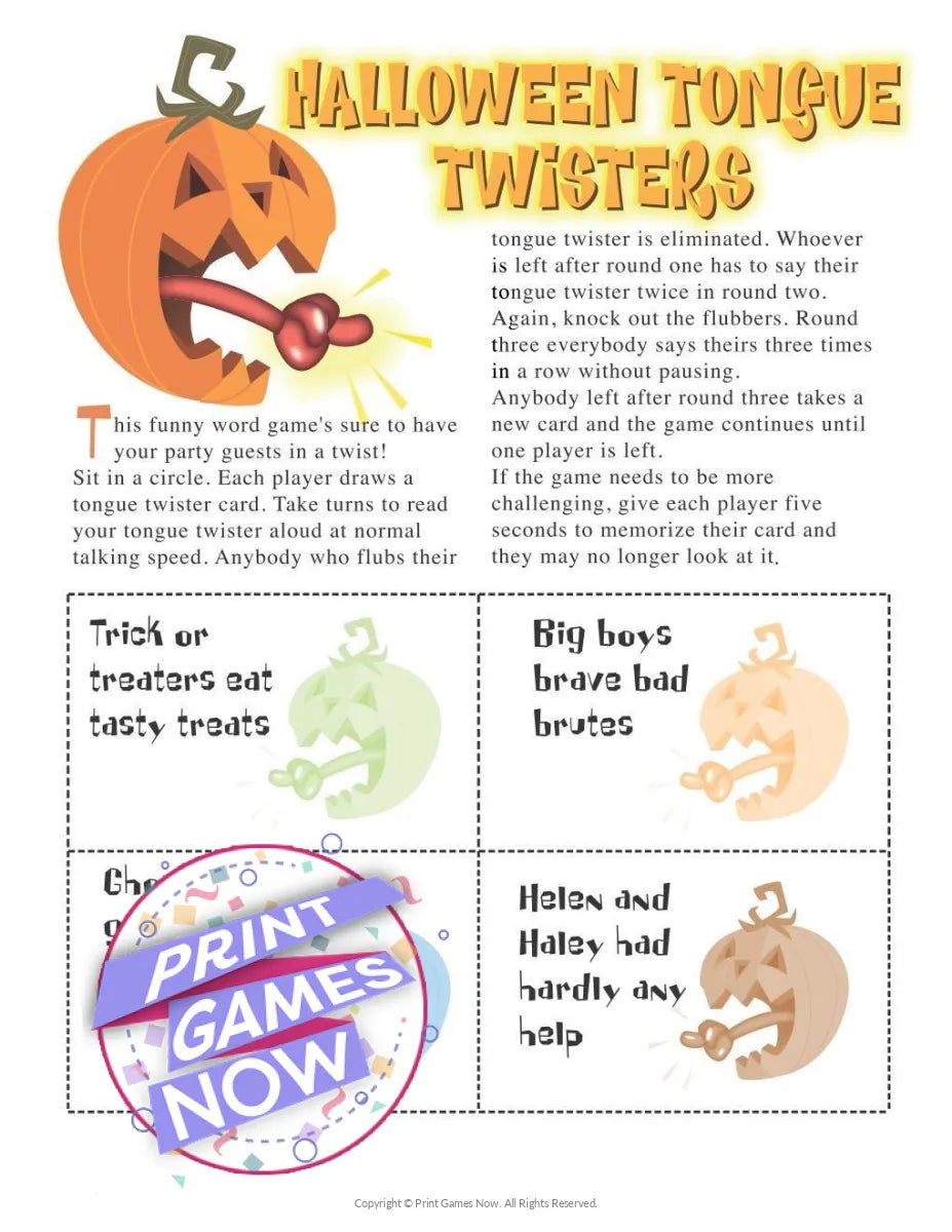 Printable Halloween Tongue Twisters Party Game — Print Games Now