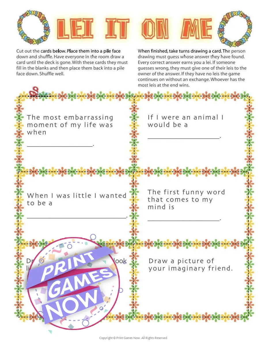 Printable Hawaiian Luau Lei It On Me Party Game — Print Games Now