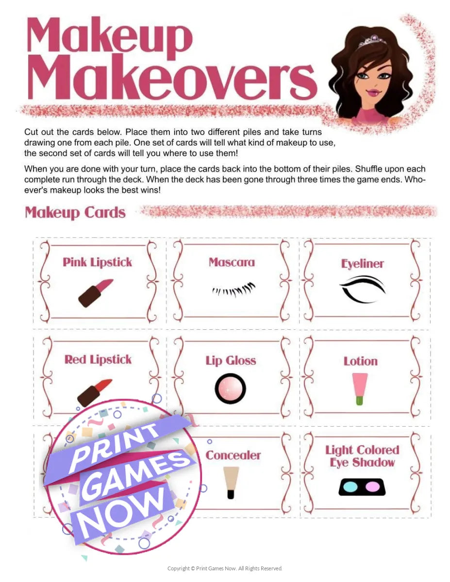 Printable Makeup Makeovers Girls Party Game — Print Games Now