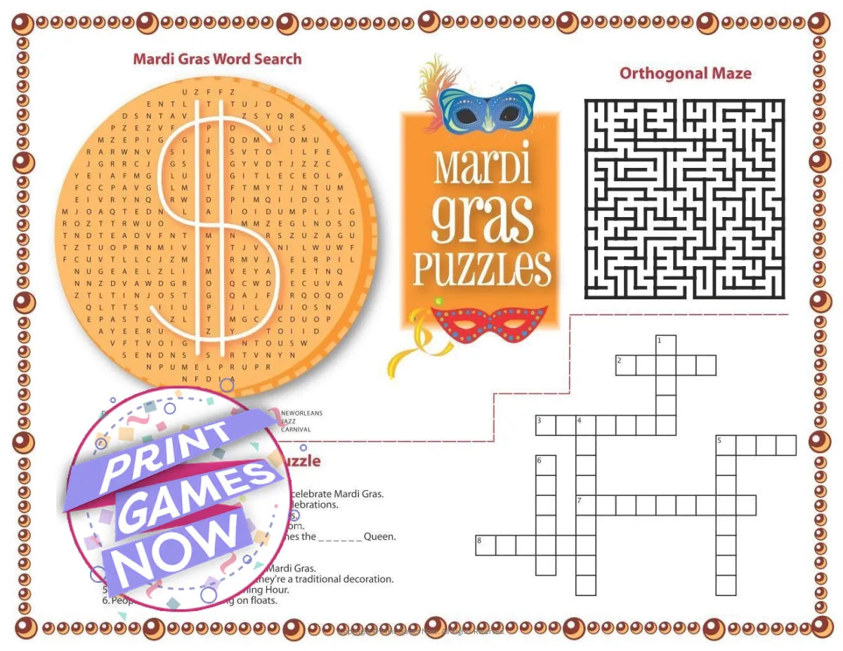 Printable Mardi Gras Puzzles Party Game — Print Games Now