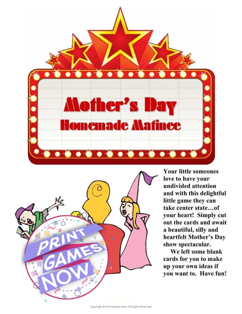 Printable Mother's Day Homemade Matinee Party Game — Print Games Now
