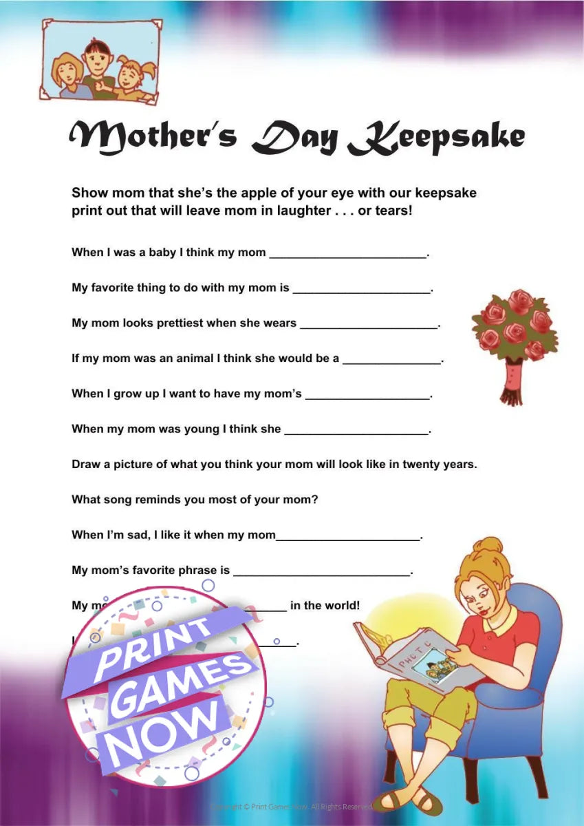 Printable Mother's Day Keepsake Party Game — Print Games Now