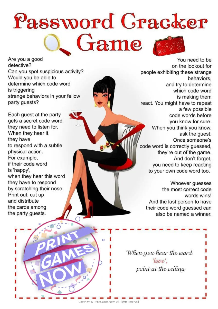 Printable Password Cracker Party Game — Print Games Now