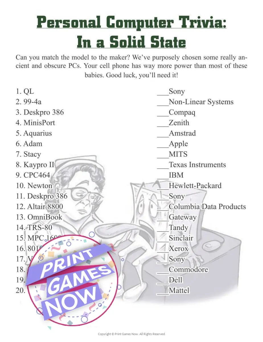 Printable Pop Culture Computer Trivia Party Game — Print Games Now