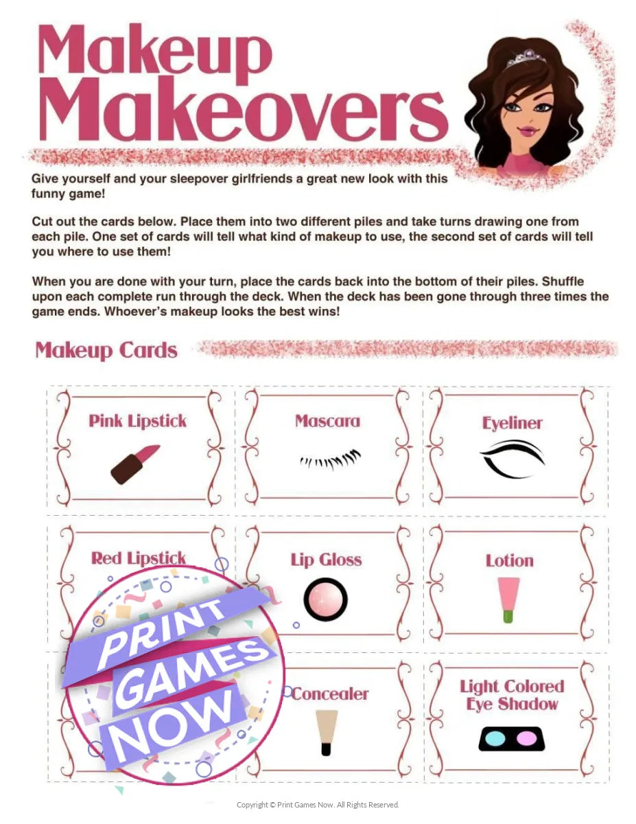 Printable Slumber Party Makeup Makeovers Party Game — Print Games Now