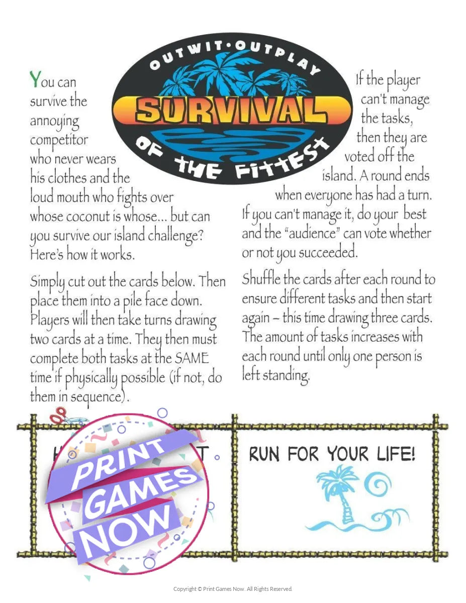 Printable Survival of the Fittest Party Game — Print Games Now