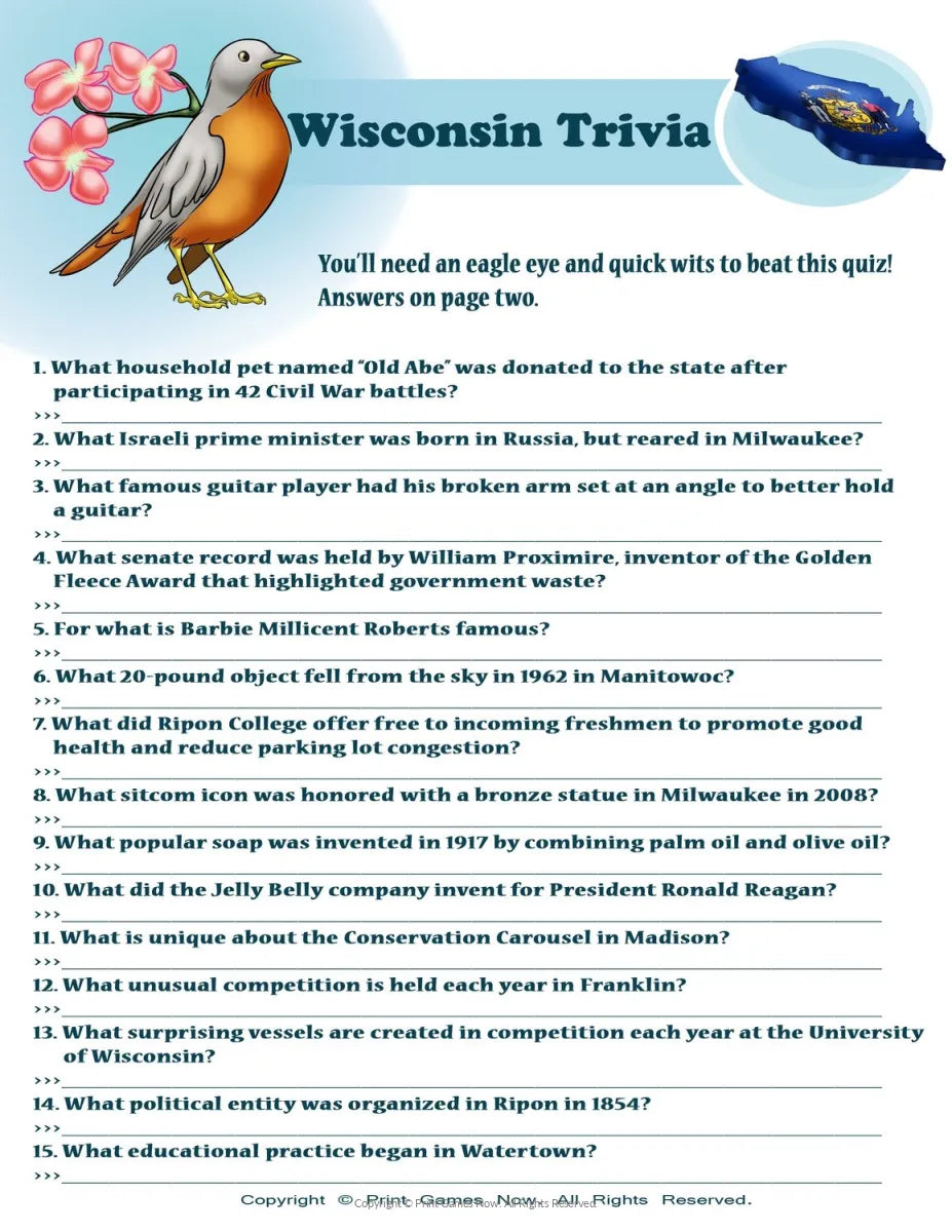 Printable Wisconsin Party Trivia Game — Print Games Now